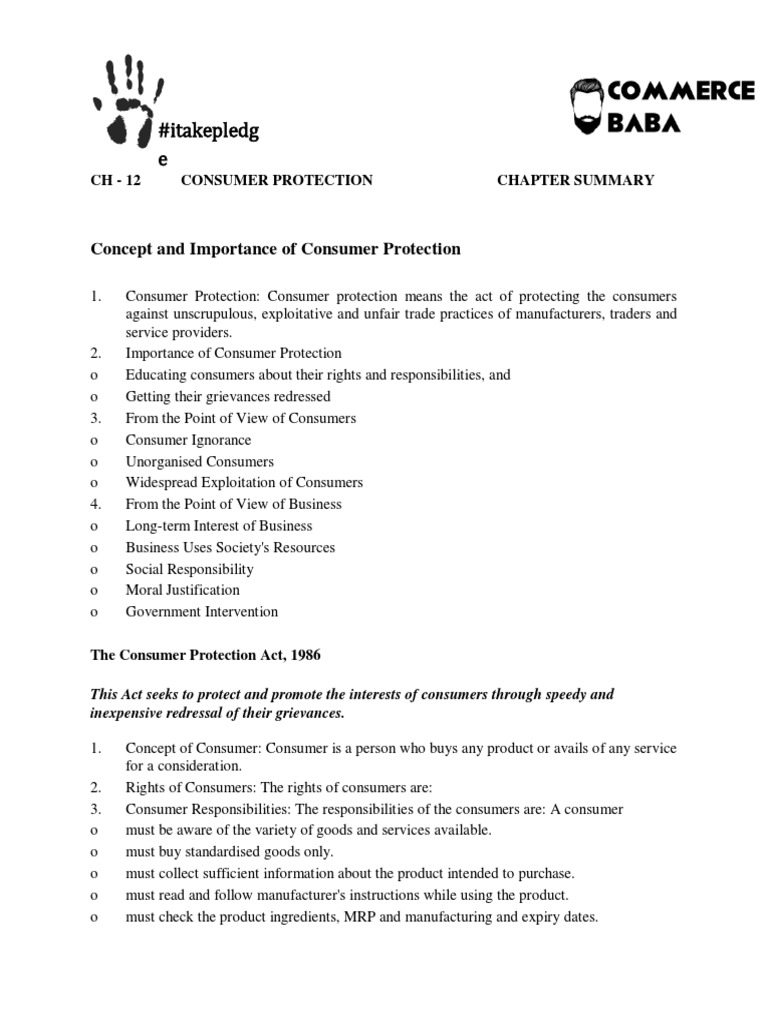 CHAPTER 12 Consumer Protection Short Notes | PDF | Consumer Protection ...