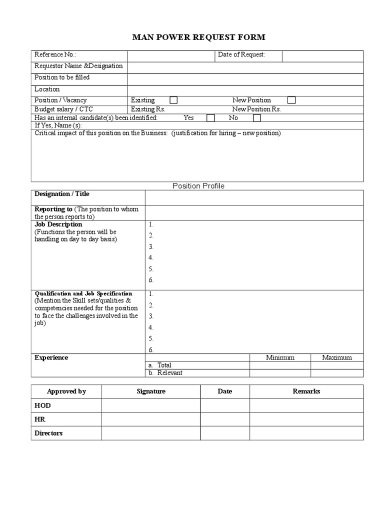 F105 - Manpower Request Form | PDF