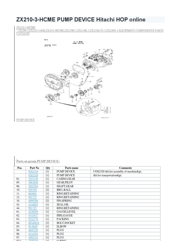 Hitachi ZX210-3 Pump Device Parts | PDF