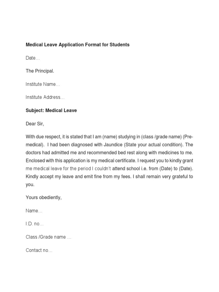 Medical Leave Application Format For Students | PDF