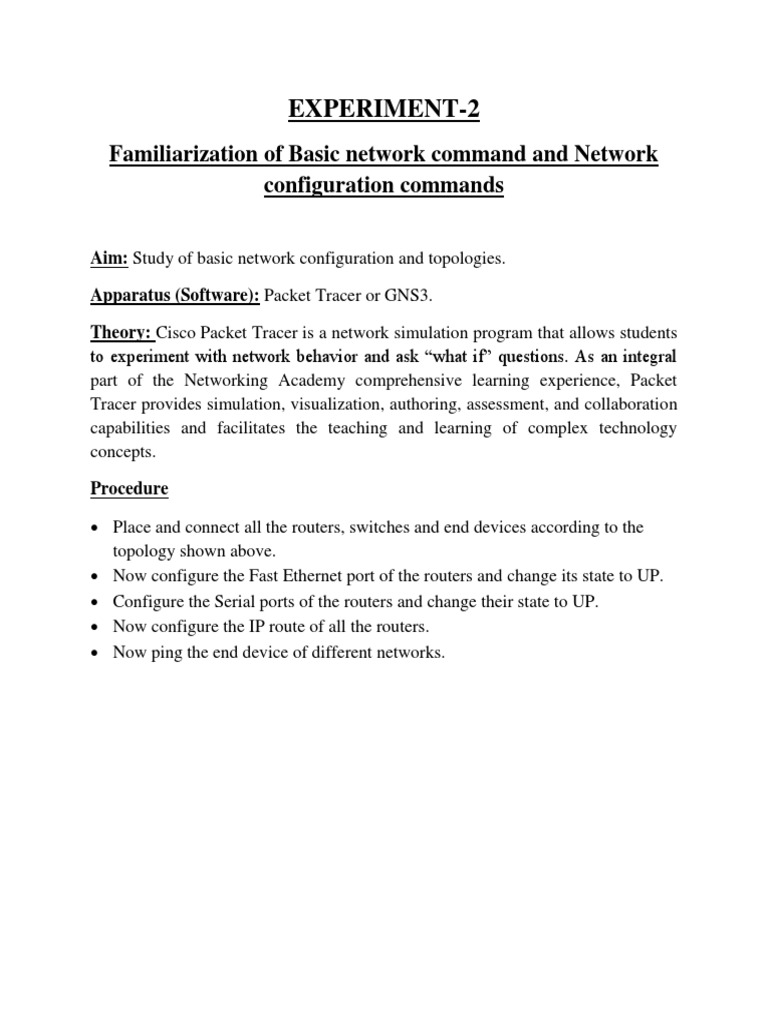 Experiment-2: Familiarization of Basic Network Command and Network Configuration Commands | PDF