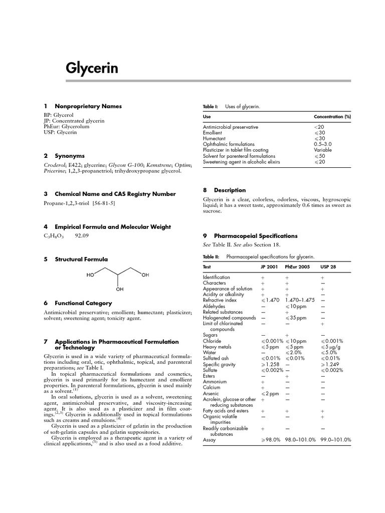 Glycerol PDF | PDF | Glycerol | Pharmaceutical Formulation