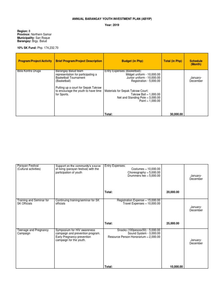 Annual Barangay Investment Plan | PDF | Sports