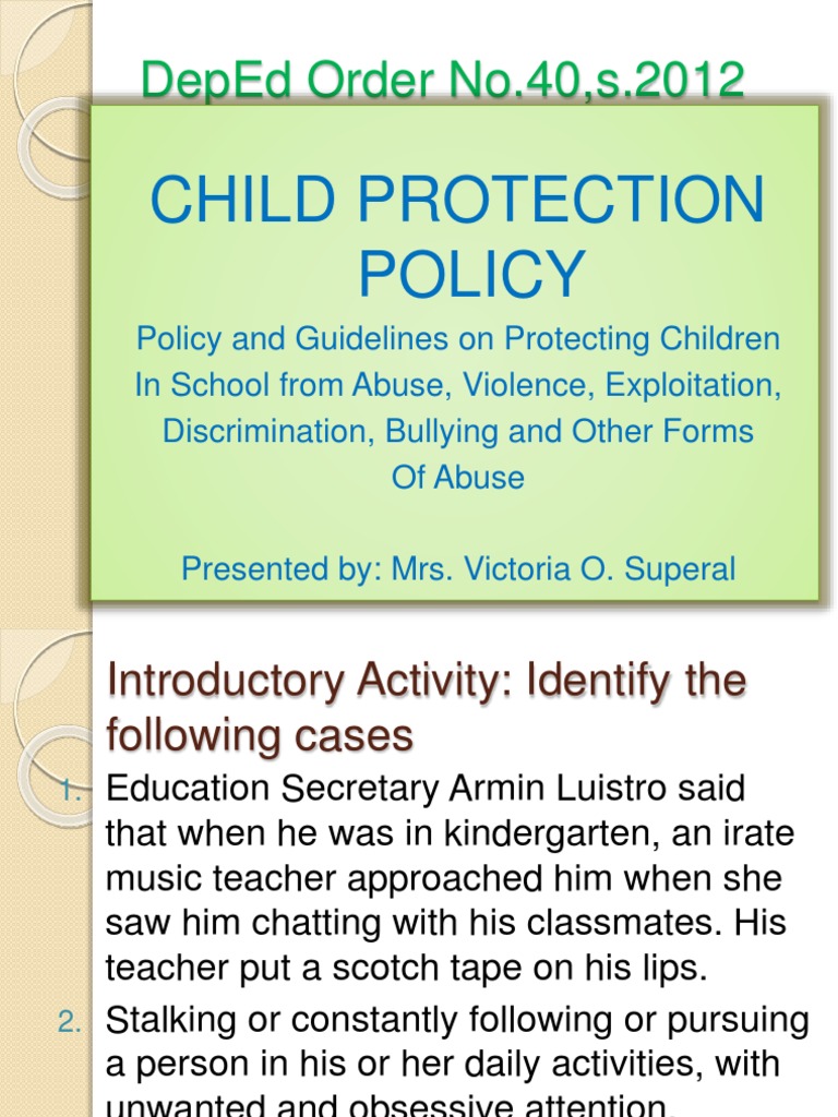 Deped Order No.40, S.2012: Child Protection Policy | Download Free PDF ...