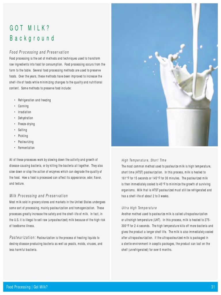 Got Milk? Background: Food Processing and Preservation | PDF | Milk ...