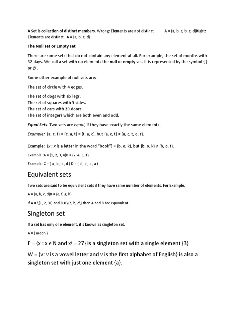 Equivalent Sets: The Null Set or Empty Set | Download Free PDF | Set ...