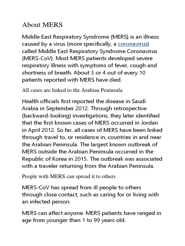 About Mers | PDF | Public Health | Microbiology