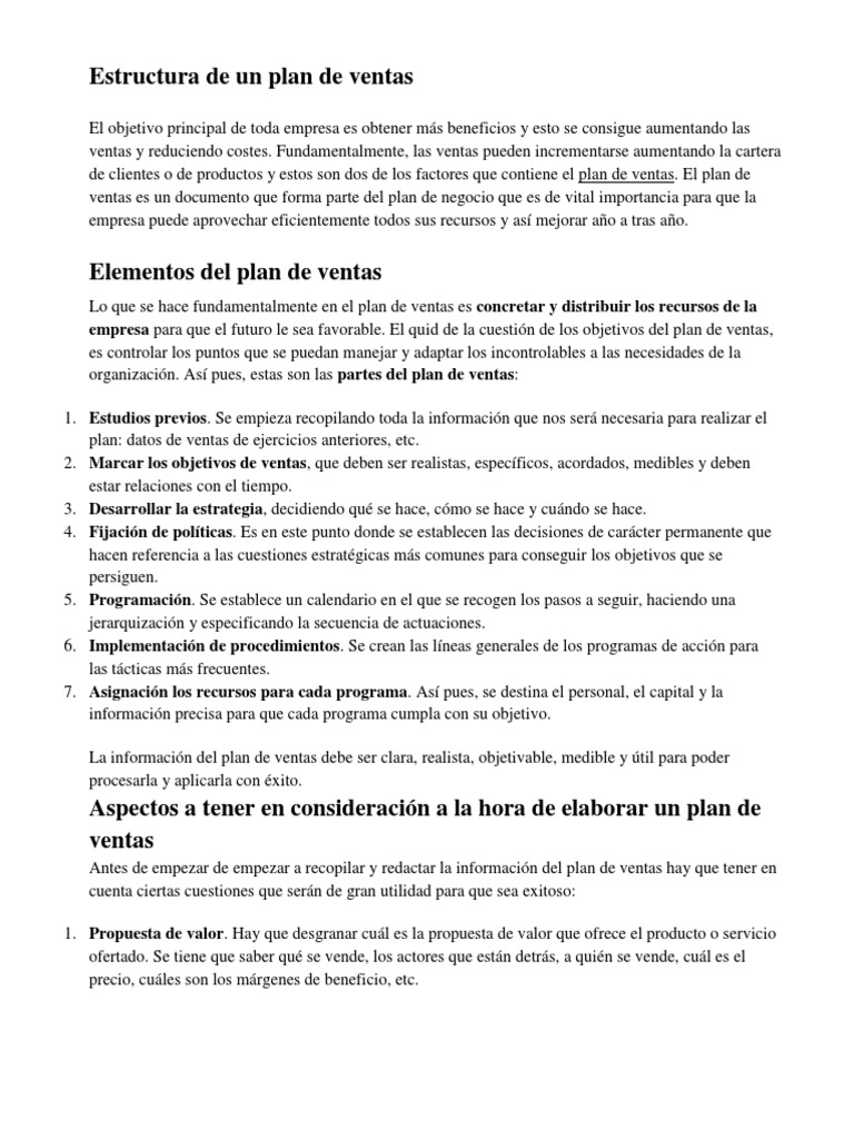 Estructura de Un Plan de Ventas | PDF | Producto (Negocio) | Marketing