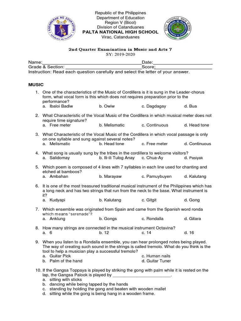2nd Quarter Music & Arts Exam 7-8 | PDF | Classical Period (Music ...