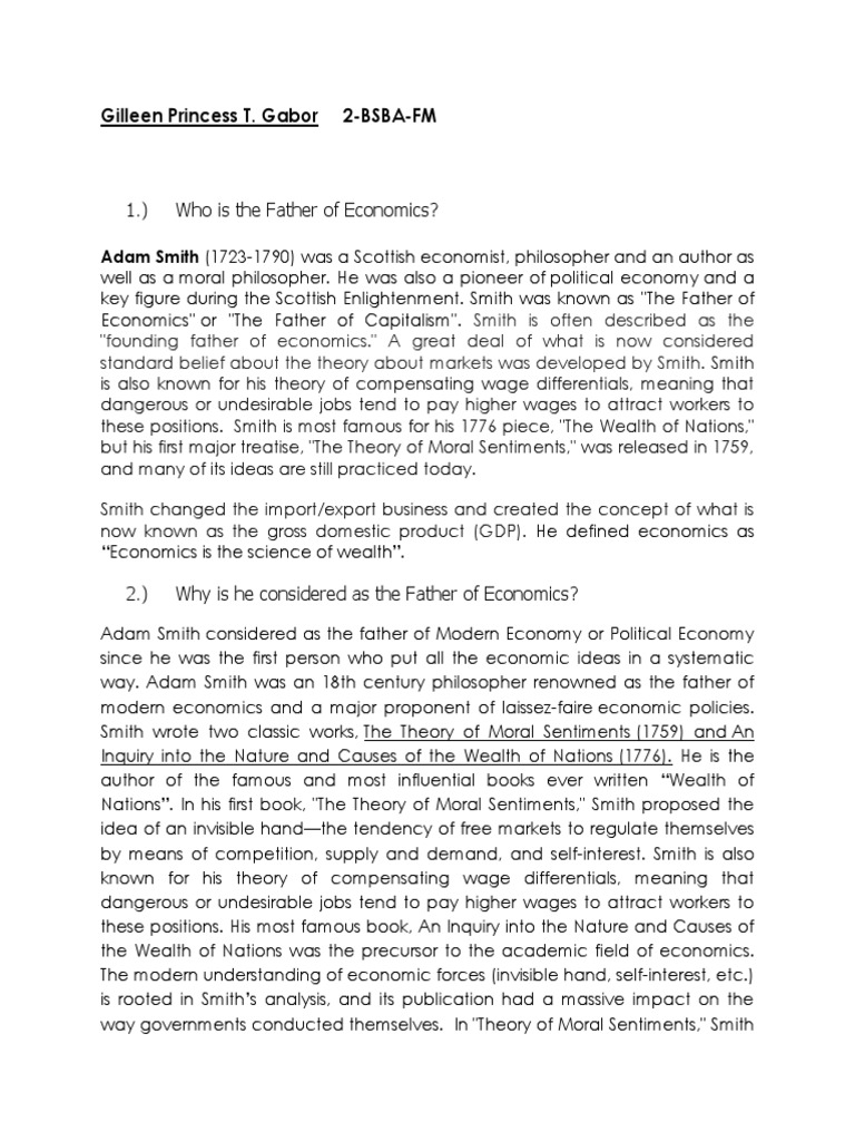 1.) Who Is The Father of Economics?: Gilleen Princess T. Gabor 2-BSBA ...