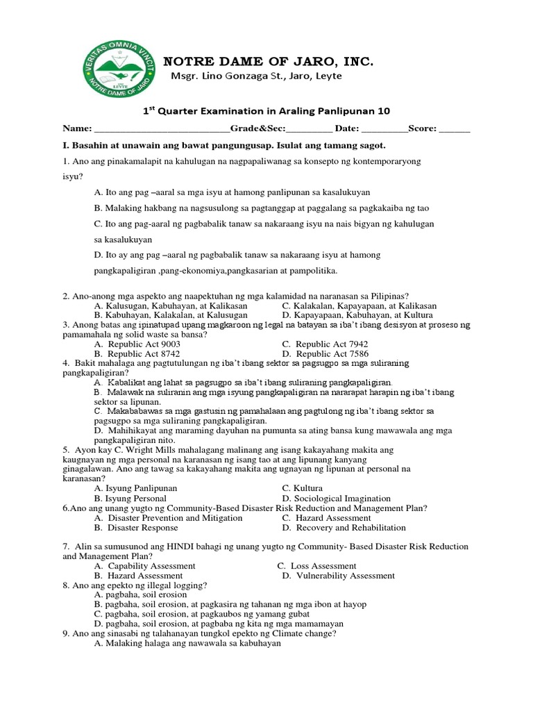 Grade 10 Exam | PDF