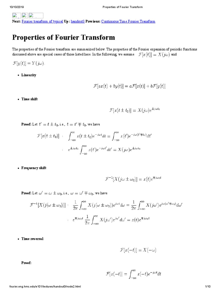 Properties of Fourier Transform | PDF | Fourier Transform | Spectral Density