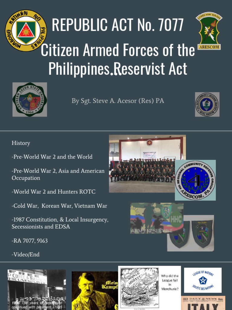 Republic Act No. 7077 Citizen Armed Forces of the Philippines Reservist ...