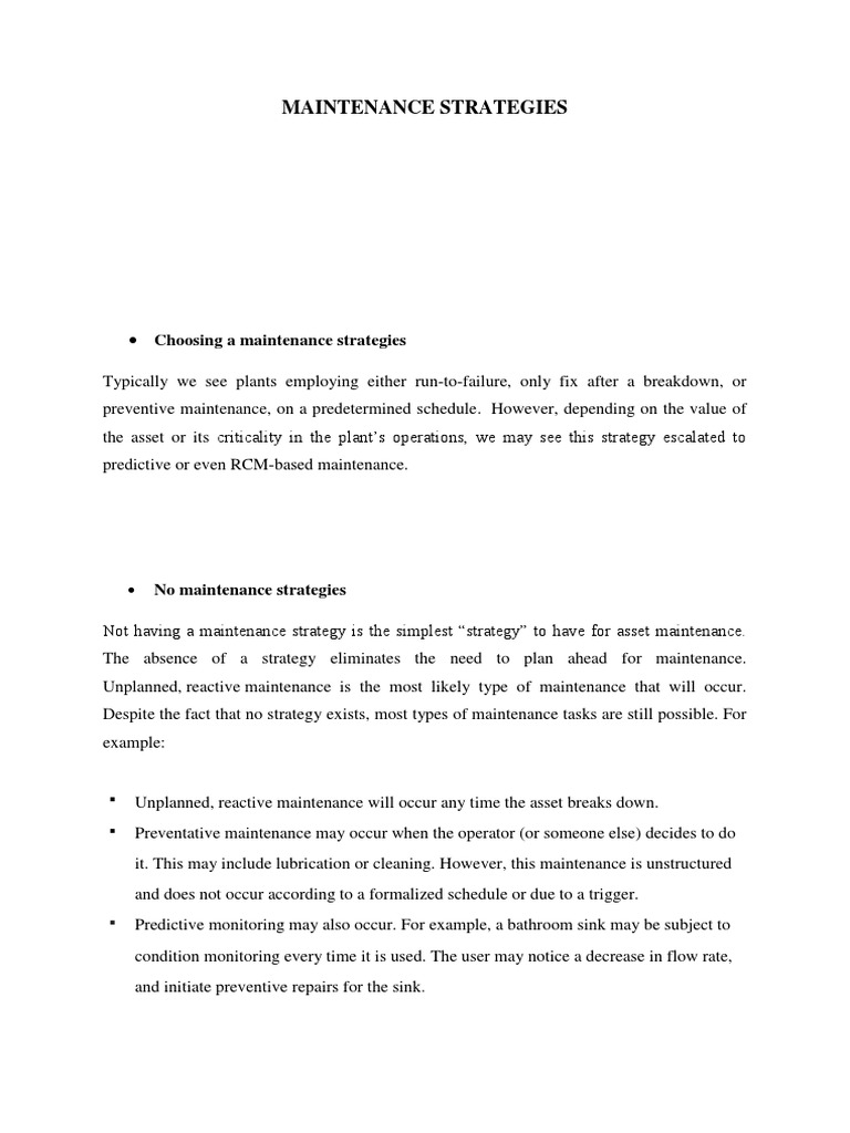 Maintenance Strategies | PDF | Reliability Engineering | Systems ...