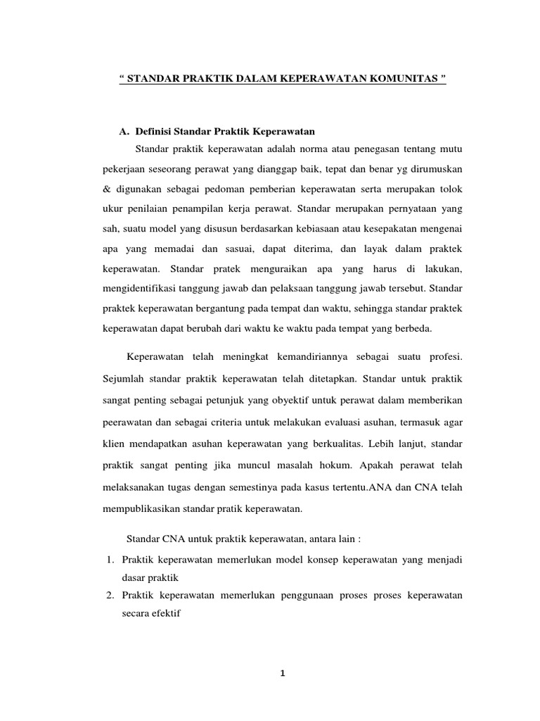 Standar Praktik Dalam Keperawatan Komunitas | PDF