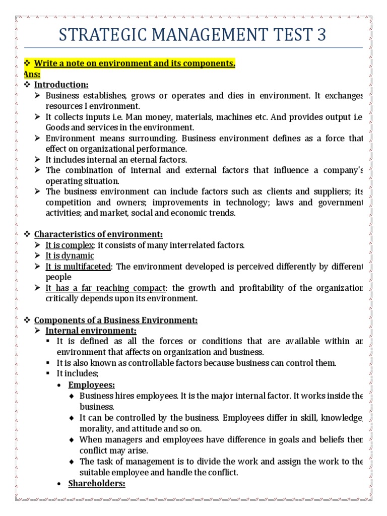 3rd Strategic Management Test | PDF | Swot Analysis | Business Intelligence