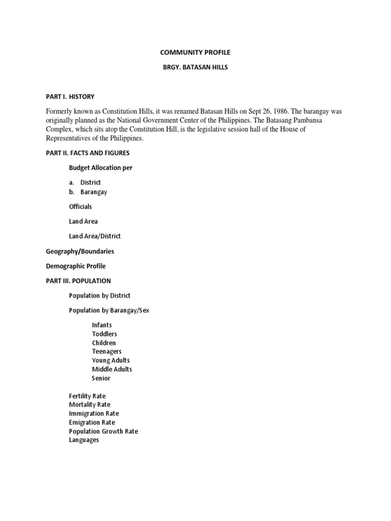 Community Profile: Brgy. Batasan Hills | PDF | State School | Schools