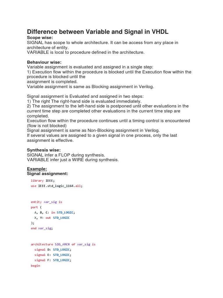 Variable Vs Signal in VHDL | PDF | Vhdl | Systems Engineering