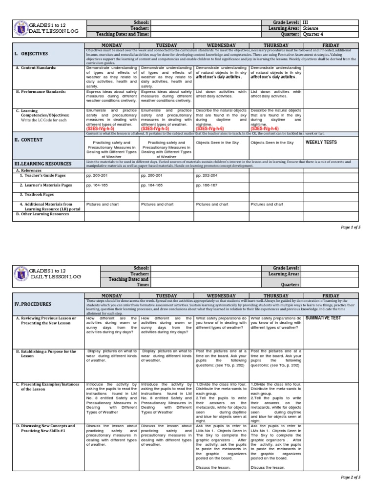 Chapter 2 Lesson 8 Chapter 3 Lesson 1 (4THQ) | PDF | Teachers | Sky