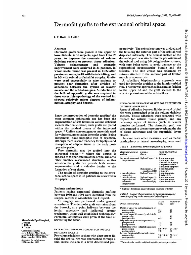 Dermofat Grafts The: Extraconal Orbital | PDF | Surgery | Ophthalmology