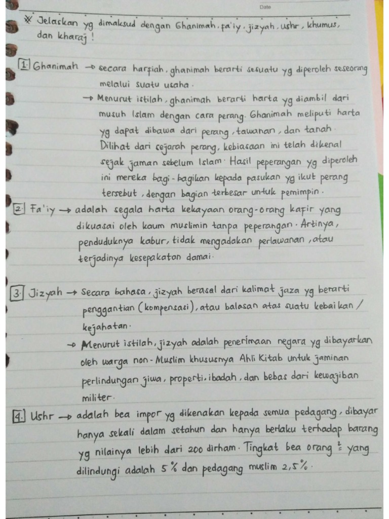 Pengertian Ghanimah, Fa'iy, Jizyah, Ushr, Khumus, Dan Kharaj PDF | PDF