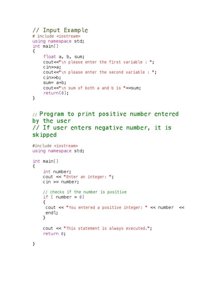 Input Example: Program To Print Positive Number Entered by The User ...