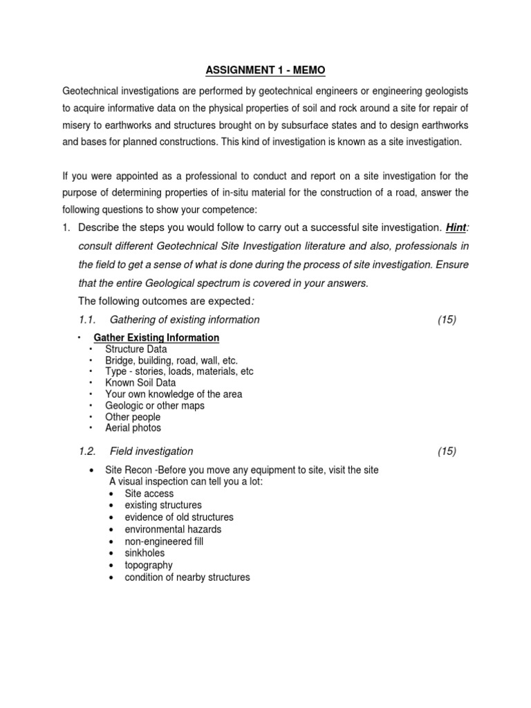 Assignments 1 and 2 - 2017 Memo | PDF | Sinkhole | Geotechnical Engineering