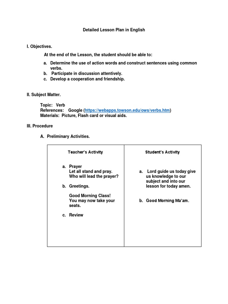 Detailed Lesson Plan in English | Lesson Plan