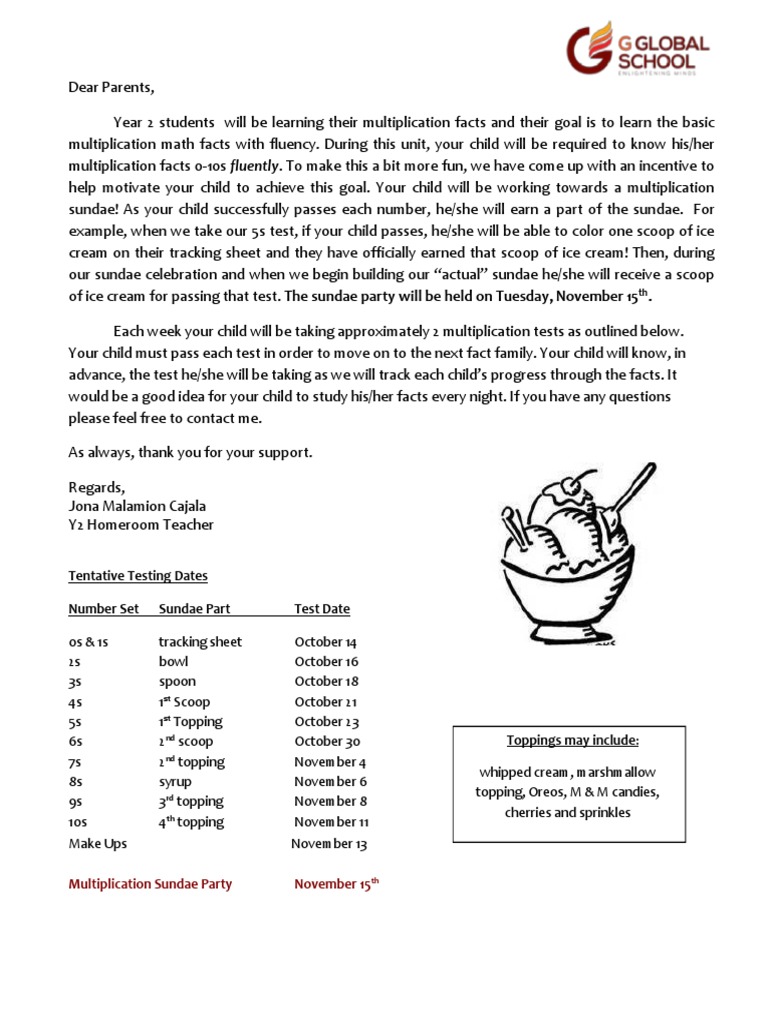 Multiplication Sundae Party (Y2) | PDF