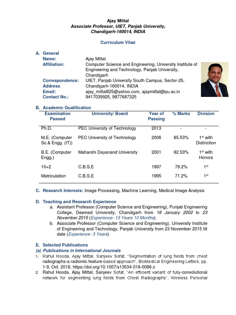 CV Ajay Mittal | PDF | Computer Vision | Cognitive Science