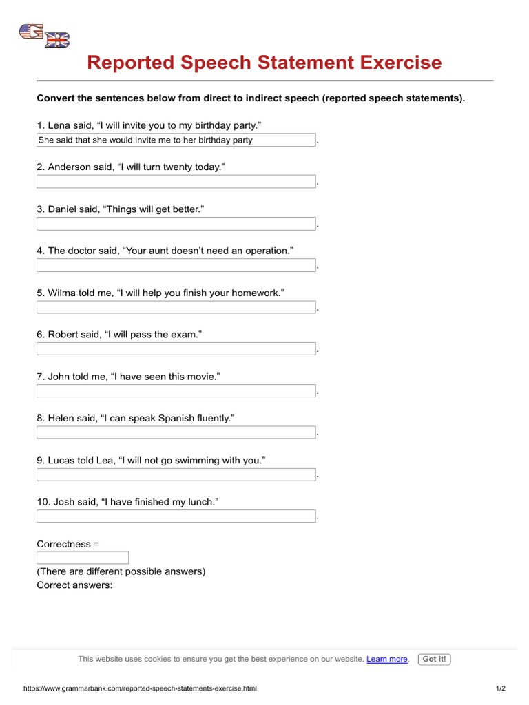 Reported Speech Statement Exercise | PDF