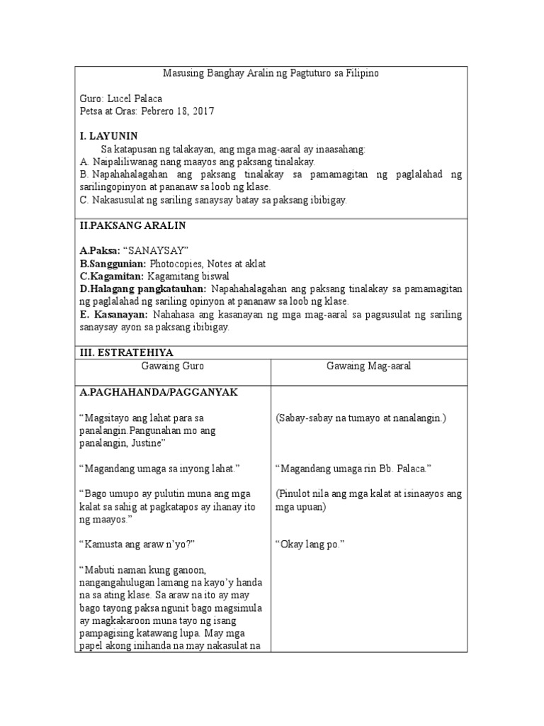 Sanaysay Lesson Plan | PDF