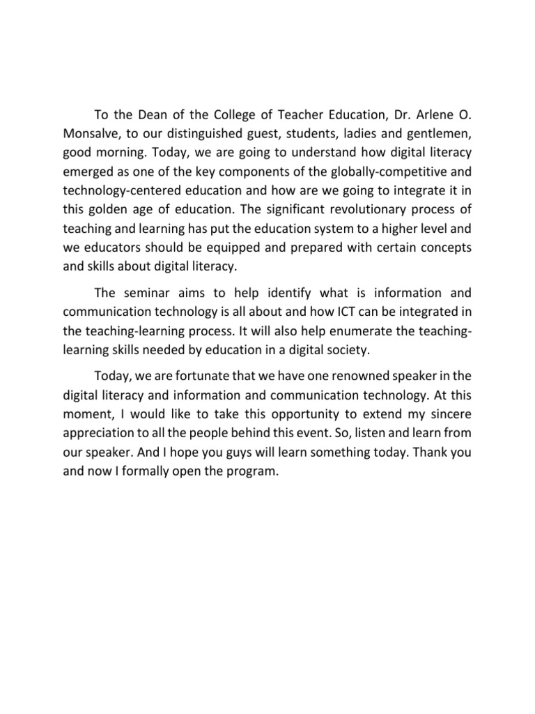 Opening Remarks for Digital Literacy Seminar | PDF