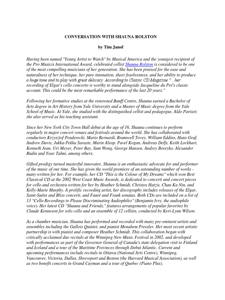 Shauna Rolston | PDF | Cello | Concerto