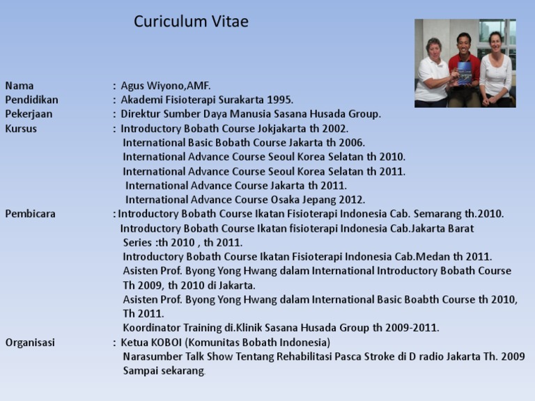 Agus Wiyono's Physiotherapy CV | PDF | Career & Growth | Wellness