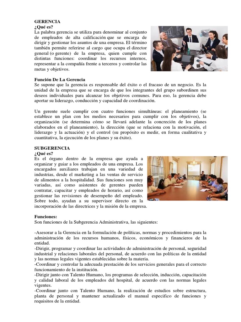 GERENCIA, Subgerencia, Secretaria Que Es y para Que Sirven Lesly Ruiz ...