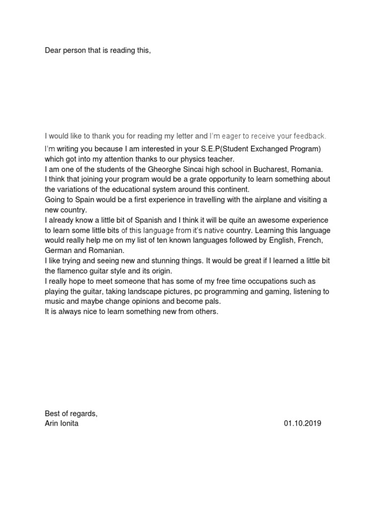 I Would Like To Thank You For Reading My Letter and I'm Eager To ...