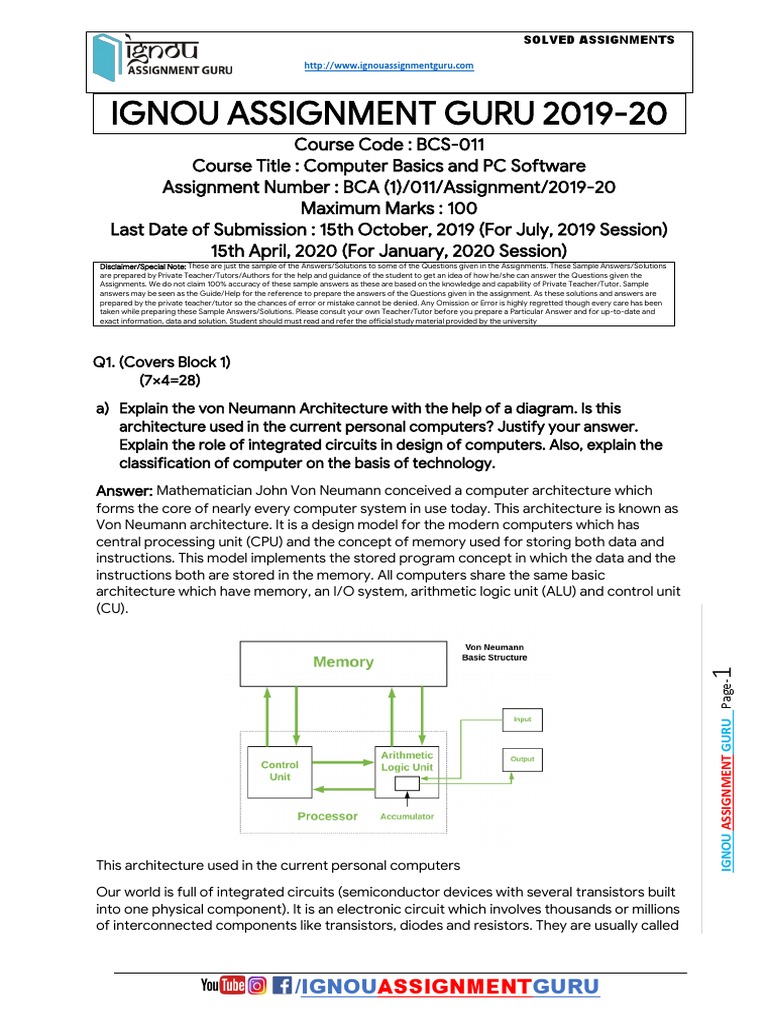 Bcs 011 Computer Basics And Pc Software Solved Assignment For 2019 2020 Session Free By