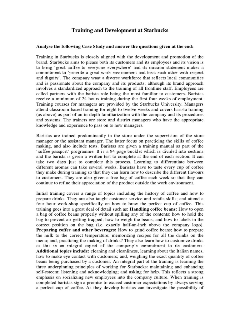 Case Study On Starbucks T & D | PDF | Starbucks | Coffee