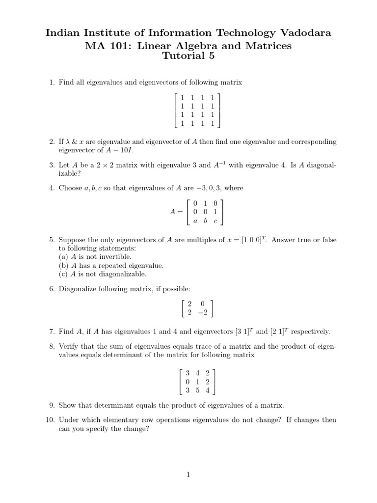 Indian Institute of Information Technology Vadodara MA 101: Linear ...
