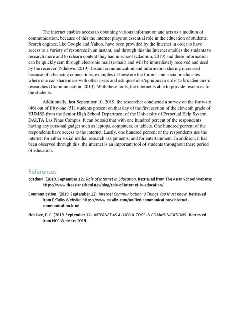 Importance of Internet in The Education of Students | PDF