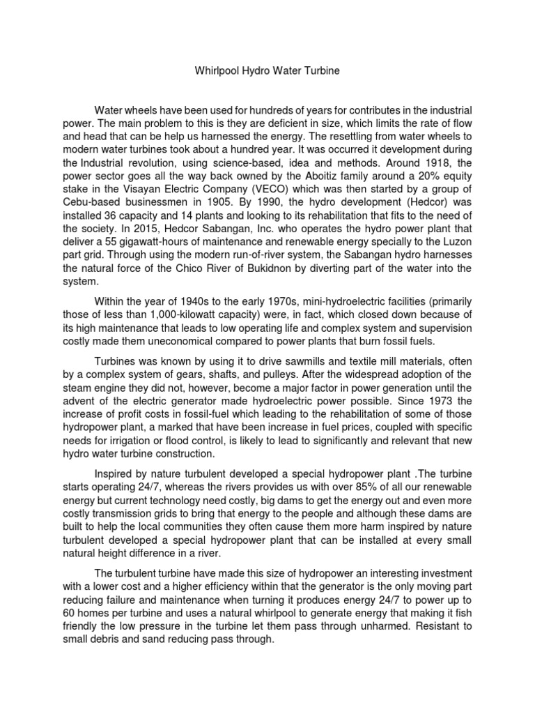 Whirlpool Hydro Water Turbine | PDF | Hydroelectricity | Energy Technology