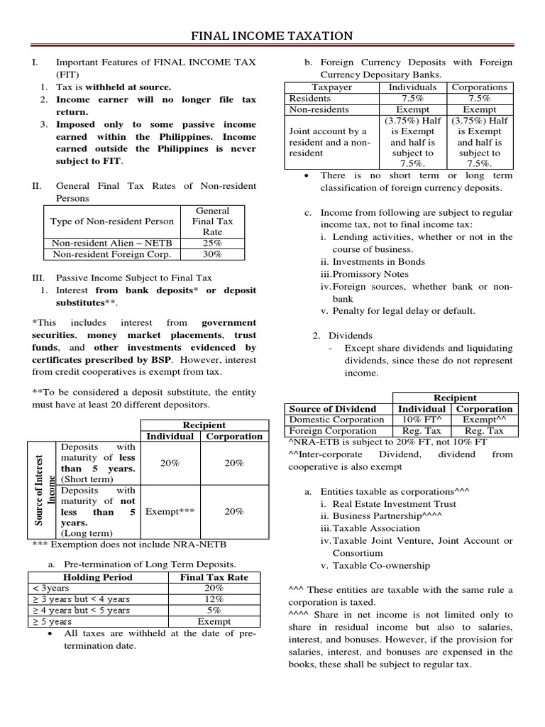 Final Income Tax | Download Free PDF | Income Tax | Withholding Tax