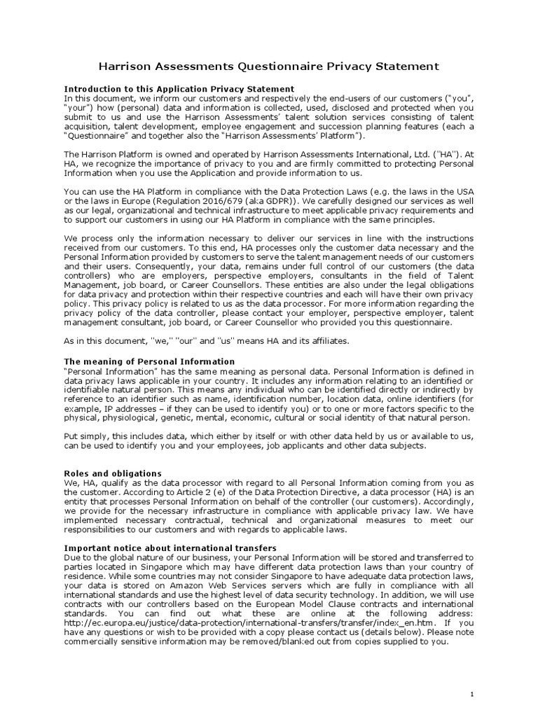GDPR Application Privacy Statement | PDF | Personally Identifiable ...