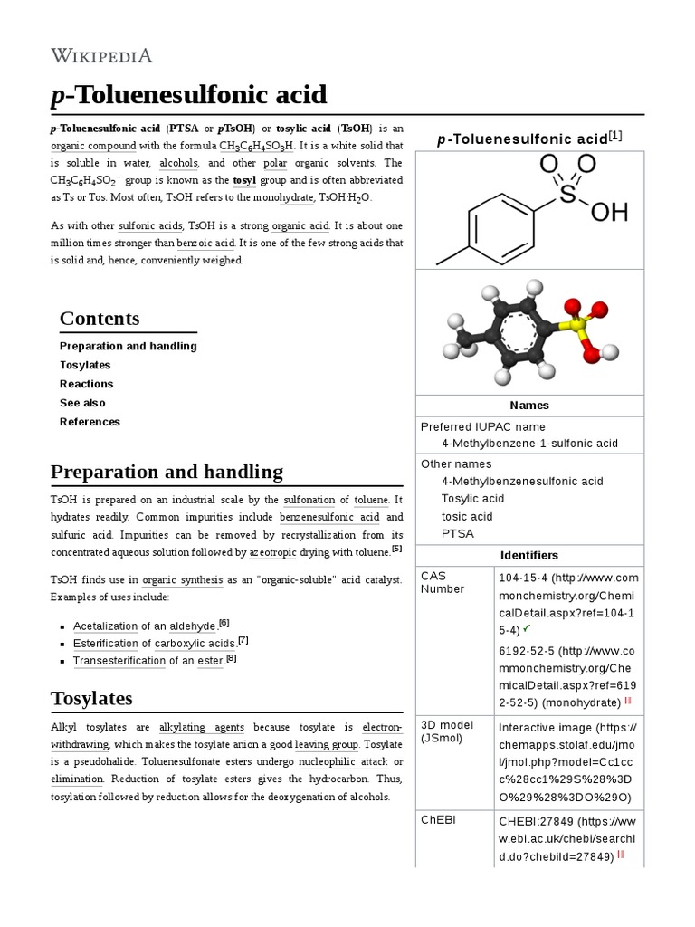 P Toluenesulfonic Acid | Functional Group | Chemical Compounds