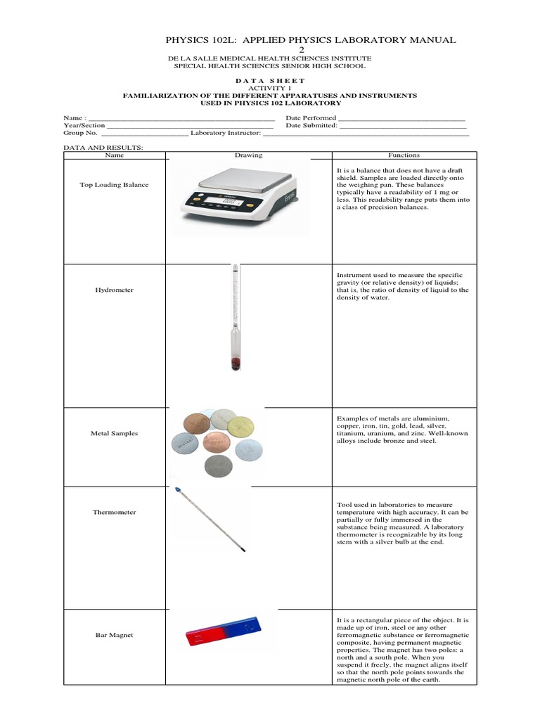 Familiarization of Lab Apparatuses | Download Free PDF | Lens (Optics ...