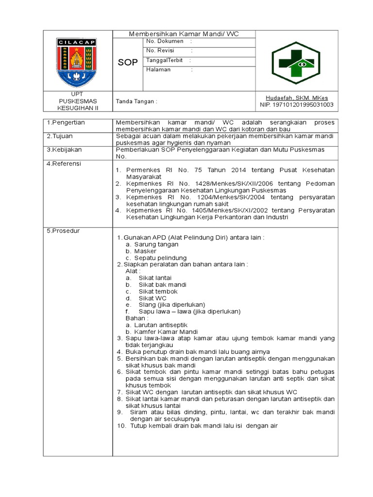 SOP Membersihkan Kamar Mandi | PDF | Kesehatan Holistik
