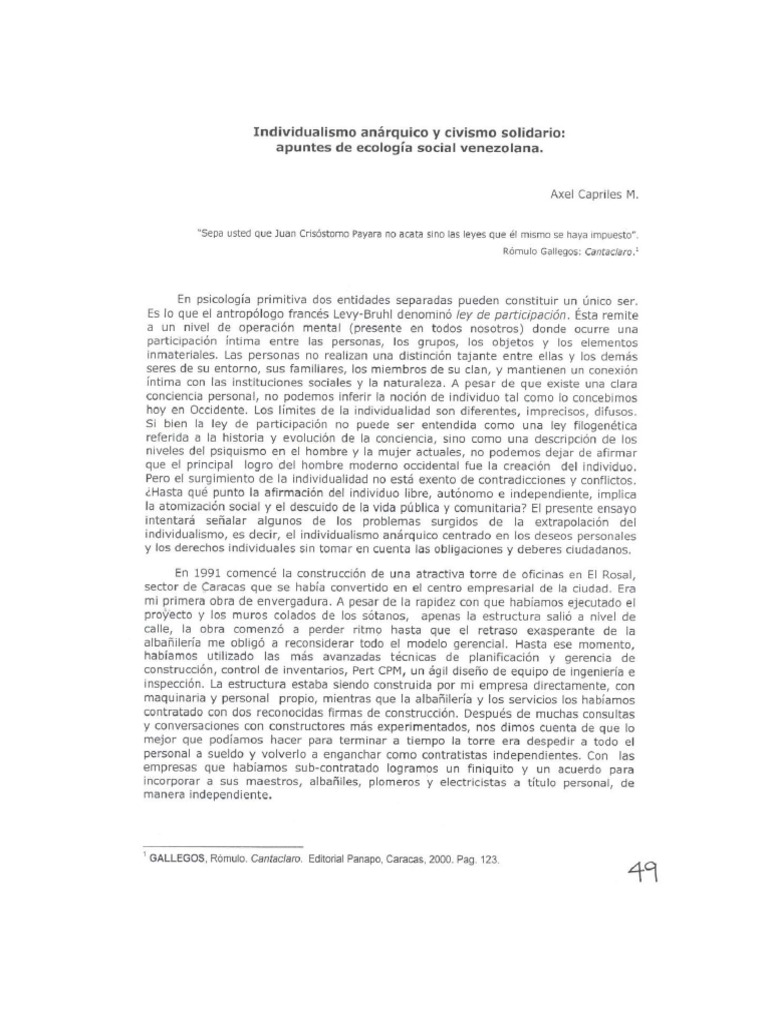 Individualismo Anarquico. Axel Capriles PDF | PDF