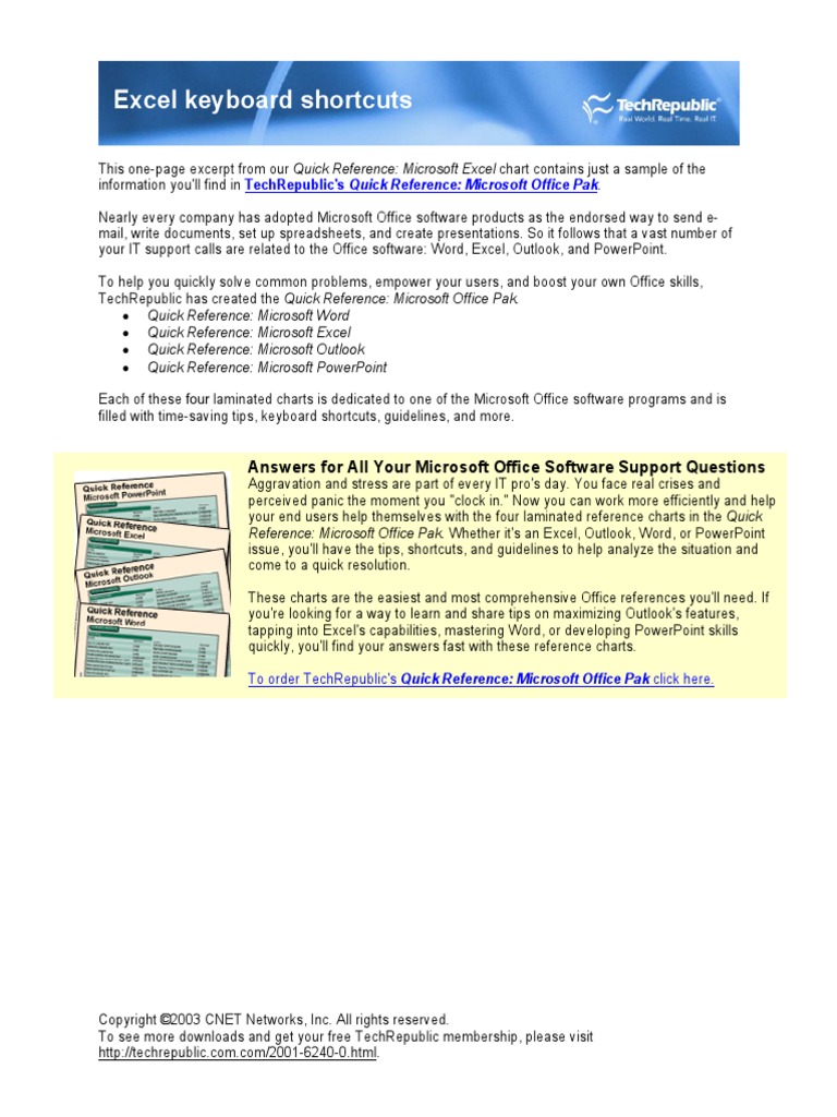 All Shortcut For MS Excel PDF | PDF