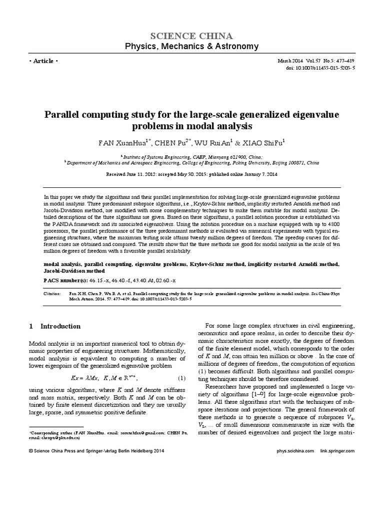Parallel Computing Study For The Large-Scale Generalized Eigenvalue Problems in Modal Analysis ...